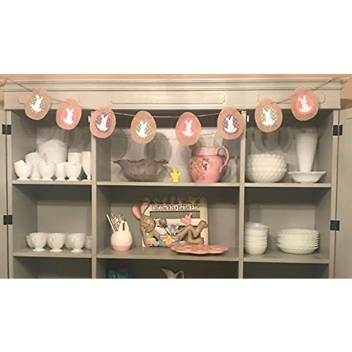 Faylapa Bunny Burlap Banner Flags Bunting for Easter Party Favors Decoration Spring Photo Prop