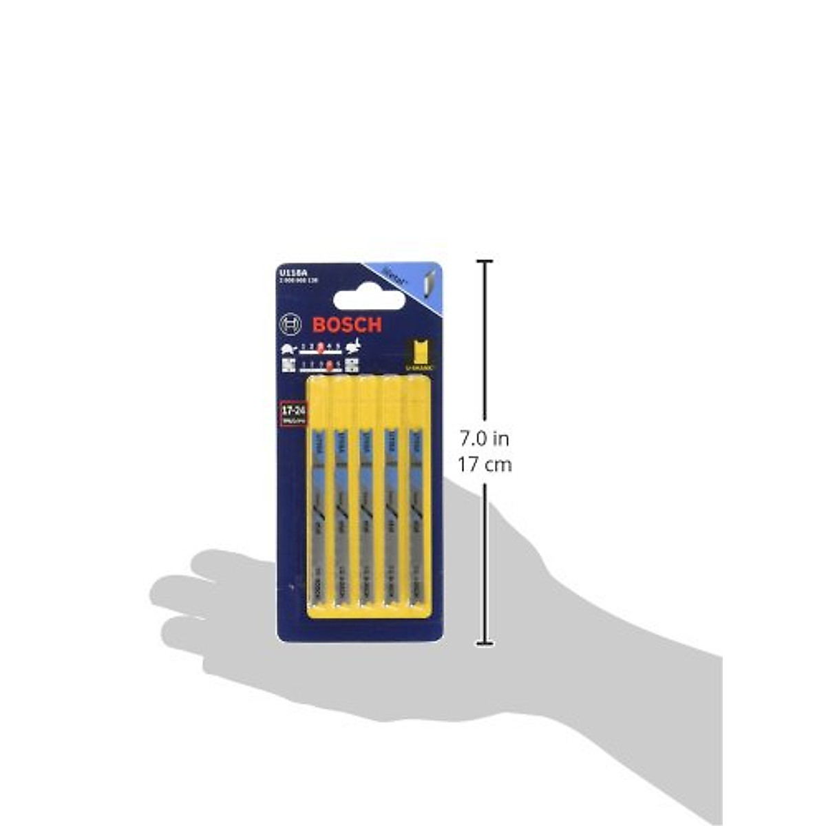 BOSCH U118A 5-Piece 3-1/8 In. 17-24P TPI Basic for Metal U-shank Jig Saw Blades , Blue