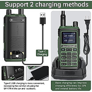 BAOFENG UV-17R Ham Radio Upgrade of baofeng uv-5r Two Way Radio Long Range Dual Band USB Charger 999 Channels Hand Free VOX Walkie Talkies for Adults with 771 Antenna Earpiece Flashlight Battery