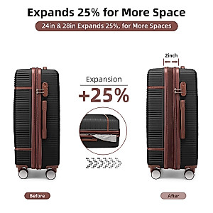 Lulusail Luggage Sets 6 Piece with two Cosmetic Case, Expandable(Only 28 & 24") Hardside Luggage with 360° Spinner Wheels, Durable Luggage Set Clearance For Women Men, Black