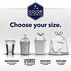 Color Scents - Medium Trash Bag, Drawstring - 8 Gallon Trash Bags, 200 Count - Kitchen Trash Bags, Scented Garbage Bag, Silver Bags in Linen Fresh Scent. (8 Packs of 25 Count)