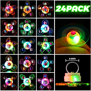 Mikulala 24 Pack LED Light Up Fidget Spinners Rings Party Favors for Kids, Christmas Party Favors Prizes Box Toys Birthday Gifts Goodie Bag Stuffers Glow in The Dark Party Supplies