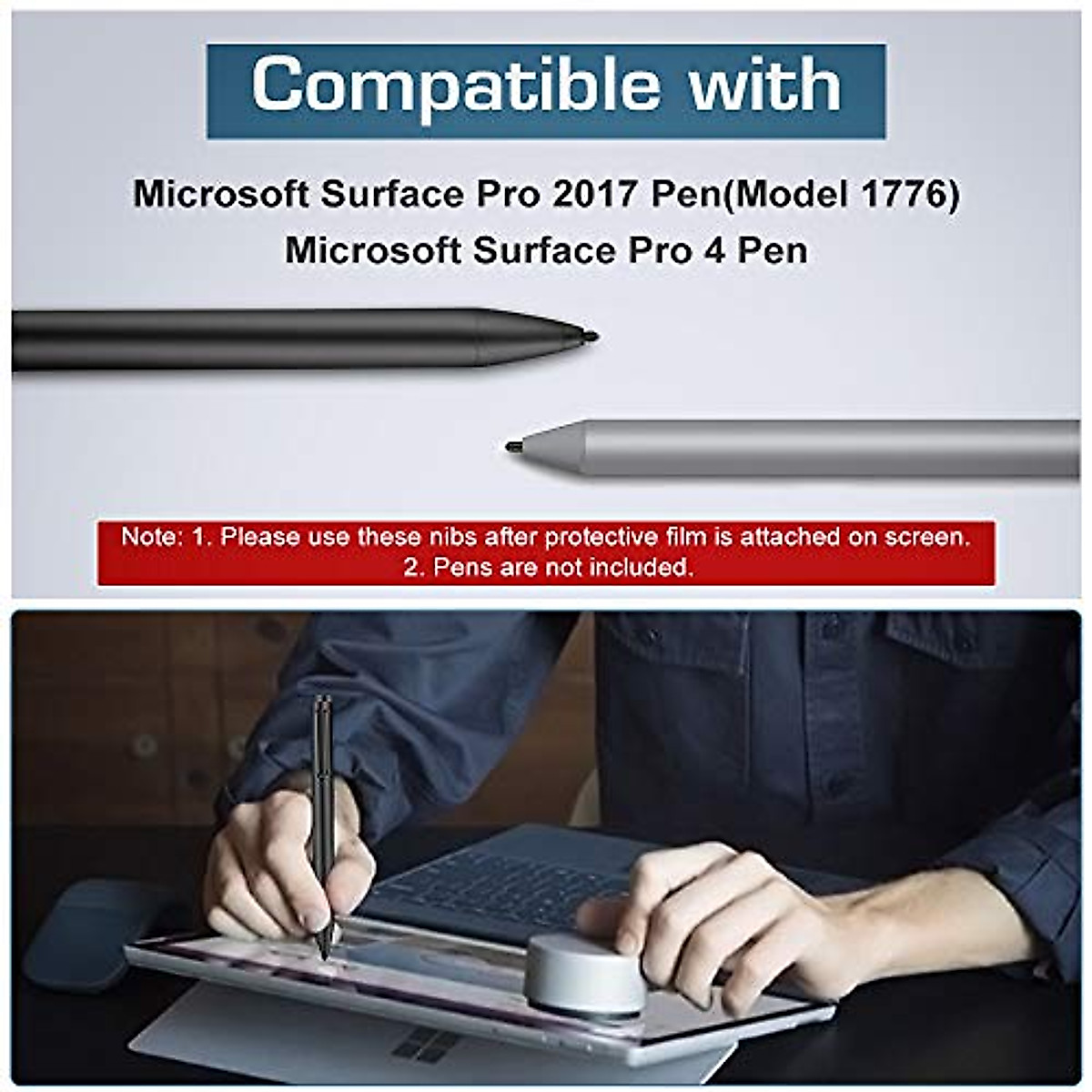 MoKo Pen Tips for Surface Pen Set of 4 (HB/HB/2H/H), Surface Pen Tip Replacement Kit Compatible with Surface Pro 2017 Pen (Model 1776)/Surface Pro 4 Pen, Original Pen Nibs Refill for Stylus Pen