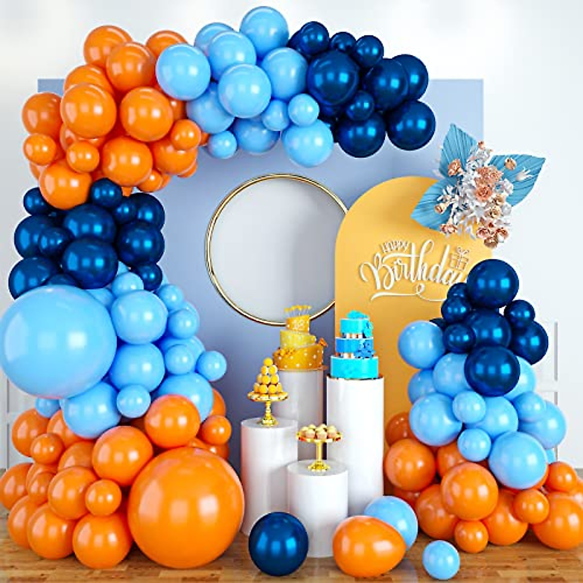 Blue Balloons Garland Arch Kit, Navy Blue Orange Balloon Arch Kit, Blue Orange Latex Balloons Party Balloons For Birthday Decoration Wedding Baby Shower Engagement DIY Decoration Party Supplies