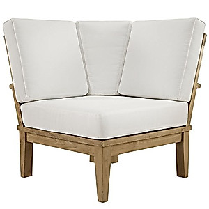 Modway EEI-1146-NAT-WHI-SET Marina Premium Grade A Teak Wood Outdoor Patio, Corner Sofa, Natural White