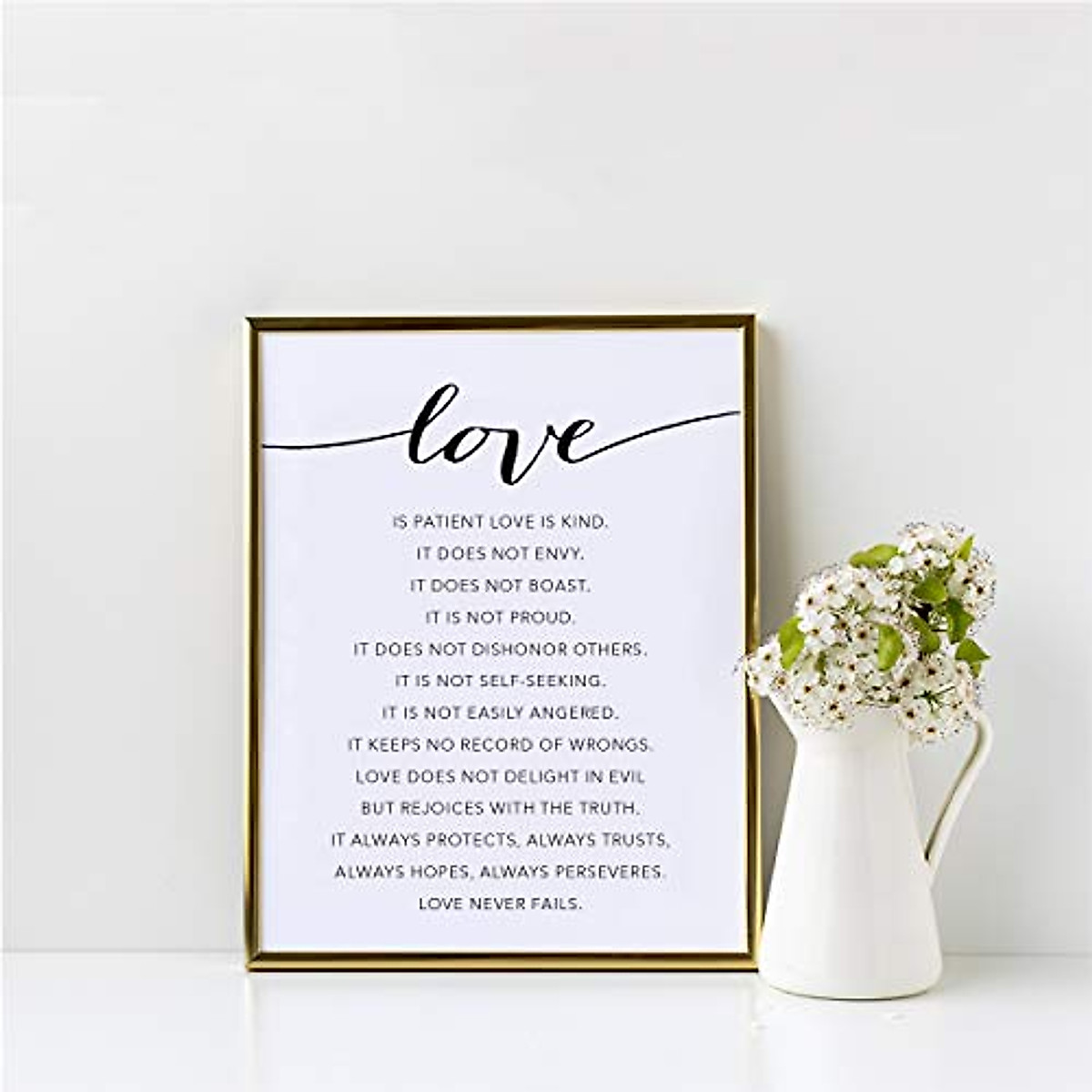 Andaz Press Unframed Black White Wall Art Decor Poster Print, Bible Verses, Love ... always protects, always trusts, always hopes, always perseveres. Love never fails. 1 Corinthians 13:4-8, 1-Pack