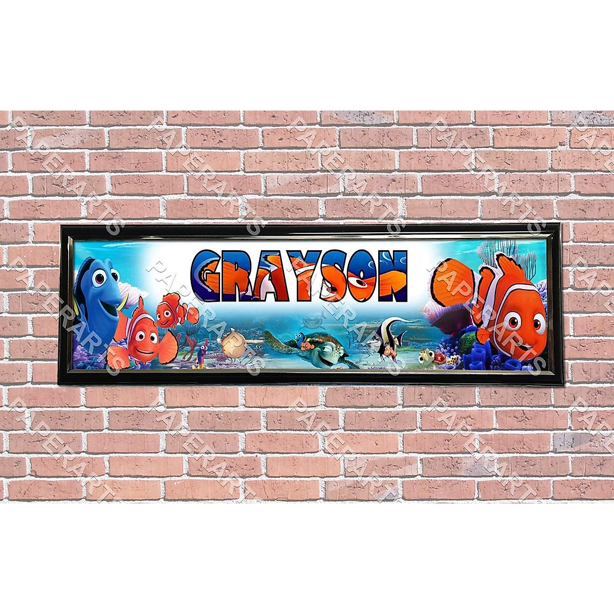 Finding Nemo - Personalized Birthday Name Poster with Custom Name On it, Border Mat and Frame Options