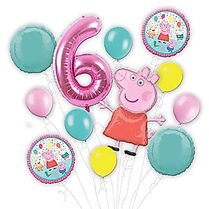 Customizable Peppa Pig Balloon Bouquet featuring Peppa - Choose your Age Number - Party Supplies Bundle, Birthday Decorations, Foil and Latex, Inflate With Helium