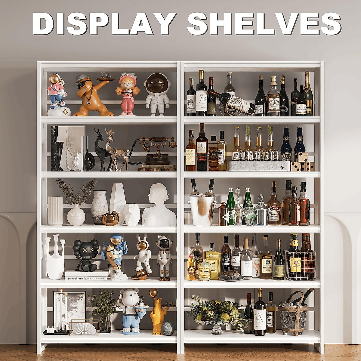 YILFANA 69'' Tall White Bookshelf, Metal Bookshelves and Bookcases, Display Bookshelf with 5 Tier Display Shelves, Large Bookshelf for Study, Library, Office, Corner