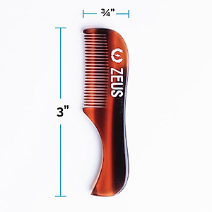 ZEUS Handmade Saw-Cut Mustache Comb, Fined Toothed, Durable Cellulose, Hand Polished, Pocket Comb & Beard Comb for Mustache and Beard (Single Traditional)