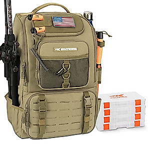 KastKing Karryall Fishing Tackle Backpack with Rod Holders 4 Tackle Boxes,40L Large Storage Water-resistant Fishing Bag Store Fishing Gear and Equipment for Fishing,Camping,Hiking,Outdoor Sport