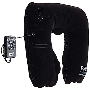 Pyle Portable and Comfortable Travel Music Pillow - Neck Support w/ Rechargeable Battery Dual Speaker Bluetooth Connectivity and Remote Control for Wireless Streaming at Home Office Traveling - PITS18