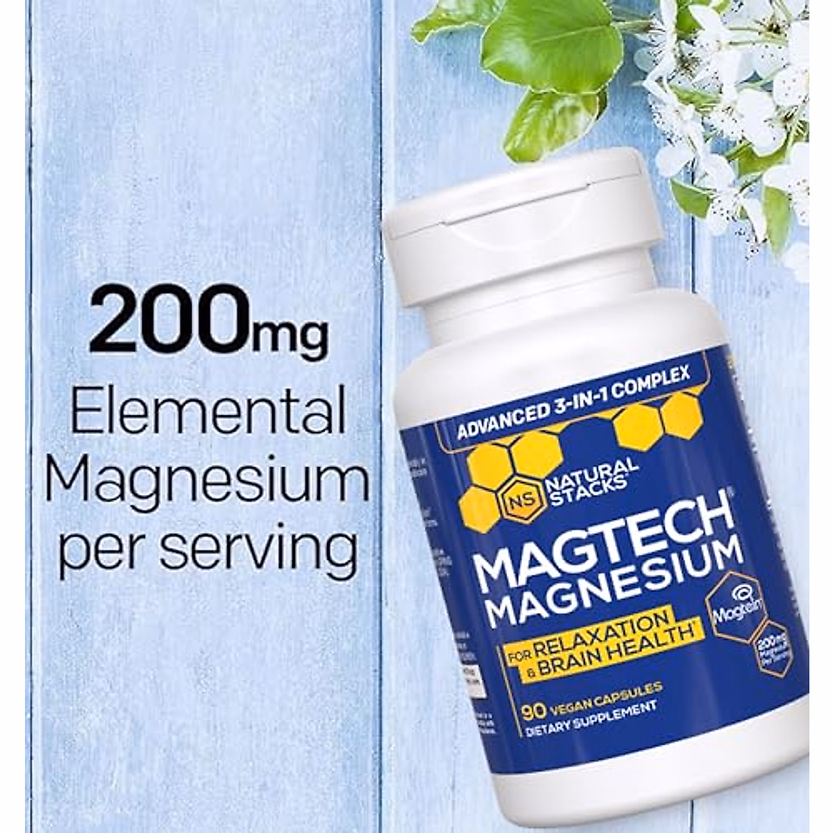 MagTech Magnesium Supplement - 3 Forms of Magnesium: Magtein L-Threonate, Glycinate & Taurate - 200mg Chelated Magnesium Complex - Supports Relaxation & Brain Health - 90 Capsules