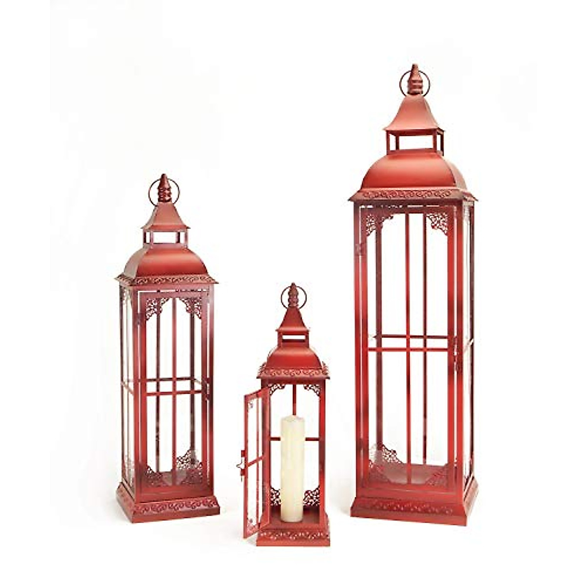 Set of 3 Extra Tall Red Candle Lanterns - 19.75, 28 and 37 Inch
