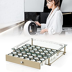Coffee Pod Holder, Tempered Glass Top Coffee Pod Drawer Compatible with k cup Coffee Pods, Holds 36 Pods Coffee Pod Storage Drawer Organizer for Coffee Shop Office Kitchen Counter 14 × 13 × 3 in