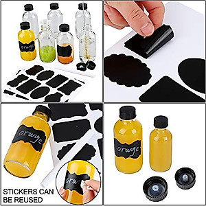 4oz Clear Glass Bottle with Poly Cone Cap, Boston Round Sample Glass Bottle for Potion, Juice, Ginger Shots, Oils, Whiskey, Liquids-48 Labels, 5 Funnels, 5 Droppers, 1 Brush&Chalk Marker-Pack of 42