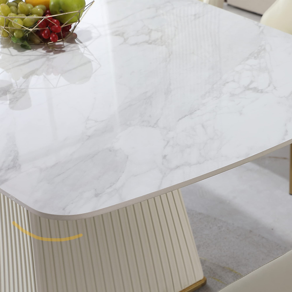 71" Modern Dining Table for 6, Kitchen & Dining Room Table, Sintered Stone Tabletop and Solid Wood Frame & PU Leather Wrapped Marble Dining Table