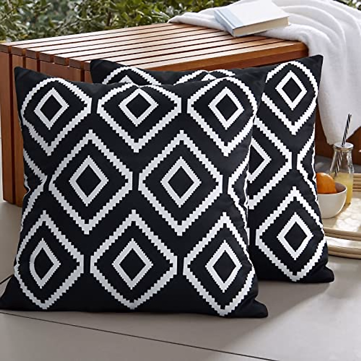cygnus 18x18 Inch Black and White Outdoor Waterproof Pillow Covers Modern Geometry Decorative for Patio Furniture Outside Sunbrella Set of 2