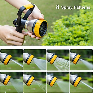 FANHAO Heavy Duty Fireman's Hose Nozzle, Metal Water Nozzle with 8 Spray Patterns，High Pressure Garden Hose Sprayer with Lever Control and Non-Slip Grip to Water Plants & Lawns, Wash Cars & Clean