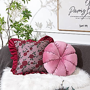 AOkaeii Round Floor Pillows Seating for Adults & Teen, Velvet Flower Shaped Throw Pillows, Aesthetic Decorative Meditation Cushion Pillows for Couch Chair Bed Car （Pink）