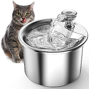 MEGADOO Cat Water Fountain Stainless Steel, 2.0L/67oz Pet Drinking Fountains, Automatic Cat Fountain with Quiet Pump, Dishwasher Safe Design, Suitable for Multiple Pets