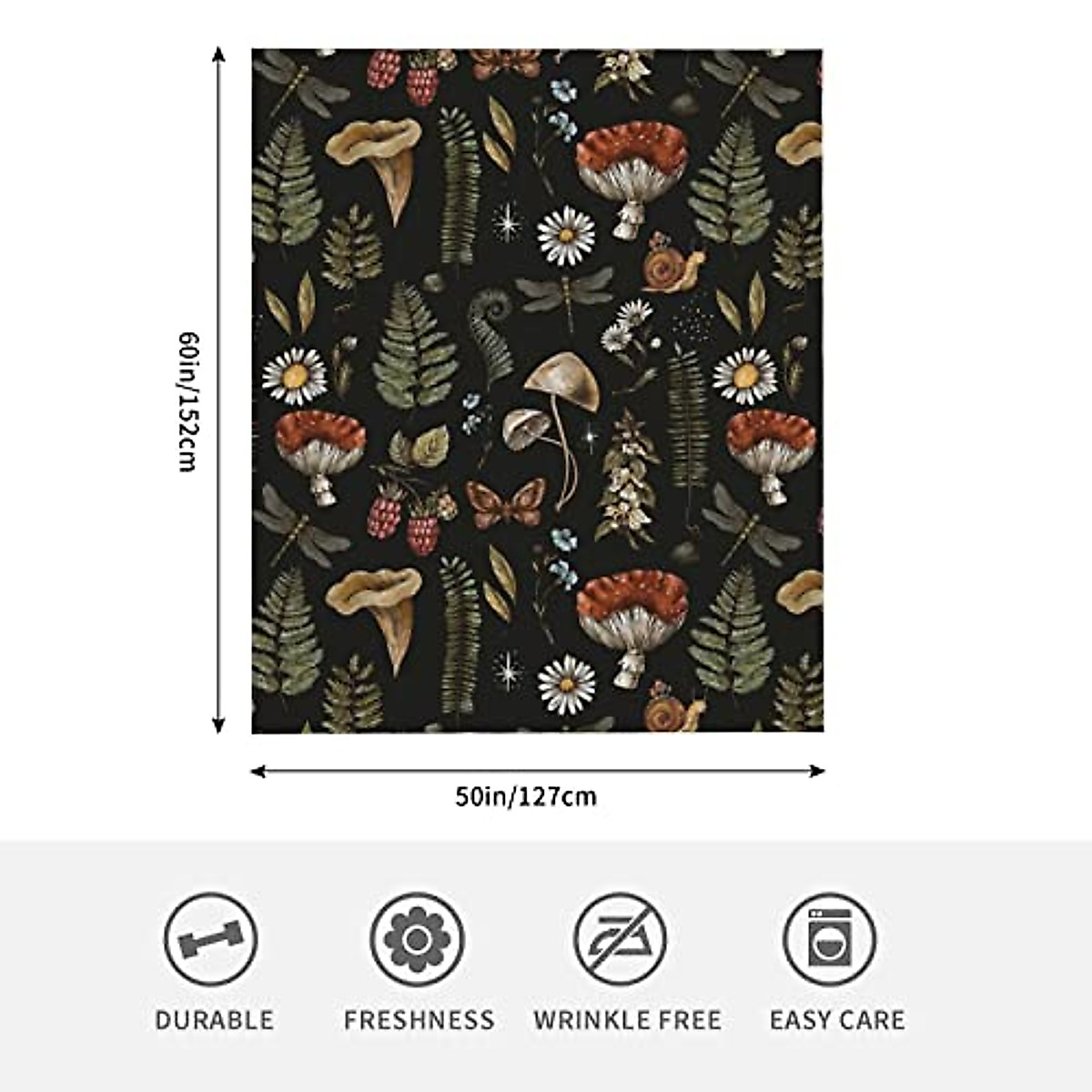 Mushrooms Blanket Soft Flannel Fleece Throw Blanket for Couch Sofa Bed (Wild Forest Mushrooms, 60x50in)
