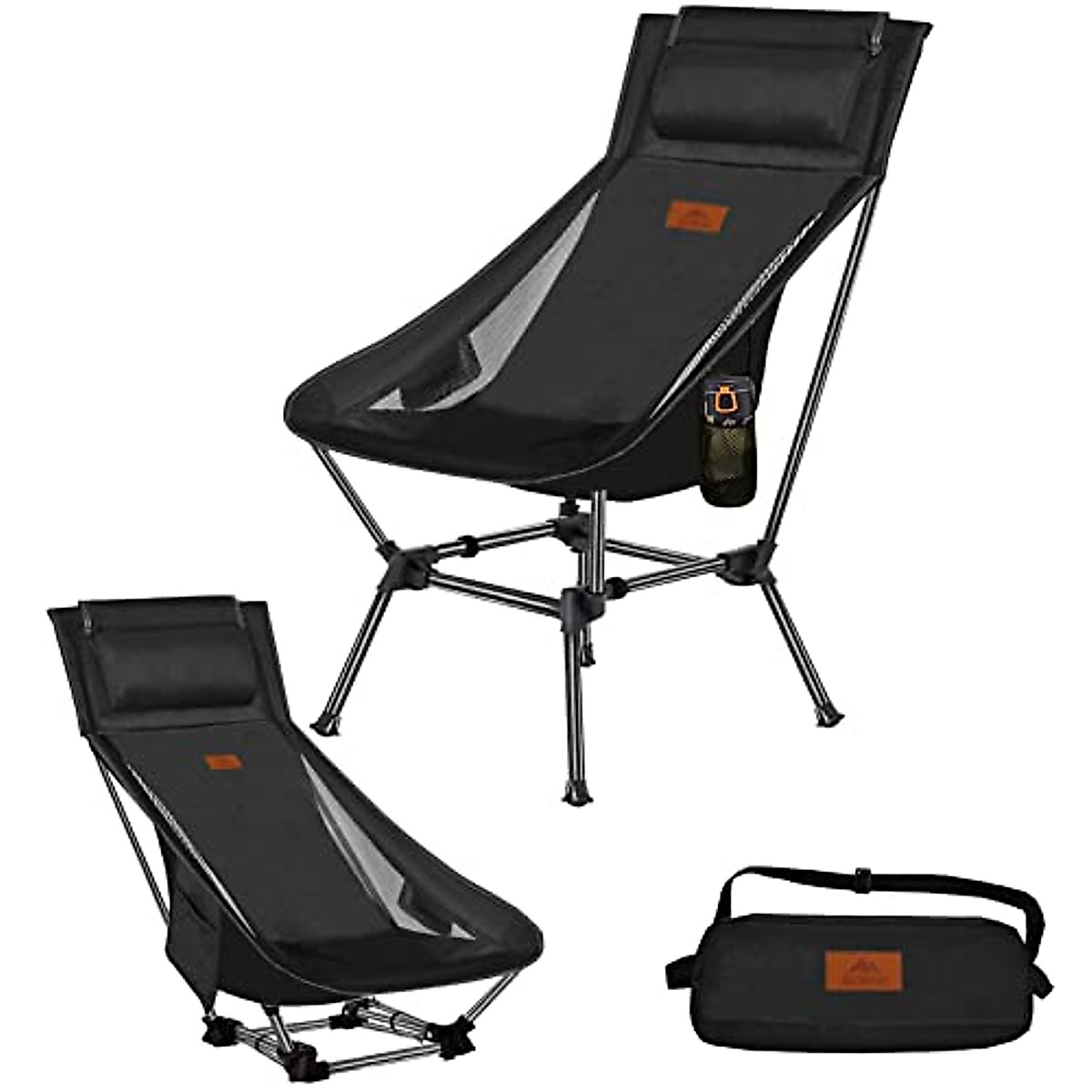 AnYoker Camping Chair, 2 Way Compact Backpacking Chair, Portable Folding Chair, Beach Chair with Side Pocket and headrest, Lightweight Hiking Chair 0166 (Ink)