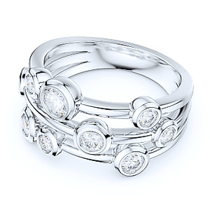 PRSTANI 9mm Wide Solid Sterling Silver Triplex Row Bubble Cocktail Ring Round Bezel Set Genuine Moissanite Wedding Band (12.5)