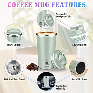 17oz Insulated Travel Coffee Mug with Flip Lid – Leakproof Stainless Steel Insulated Coffee Tumblers, Portable Thermos Cup for Hot & Cold Drinks, Perfect for Camping & On-the-Go