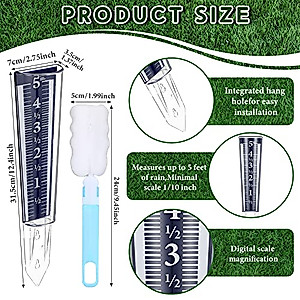 Kanayu 4 Pcs 5 Inch Capacity Outdoor Rain Gauge with Tube Brush Easy to Read Magnifying Scale and Numbers Digital Rain Gauge Plastic Blue Rain Measure Gauge for Garden Yard Field