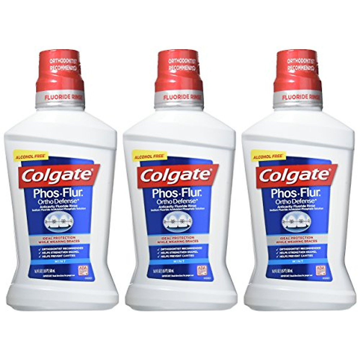 Colgate Phos-Flur Anti-Cavity Fluoride Rinse Mint 16.9 Fl oz (Pack of 3)