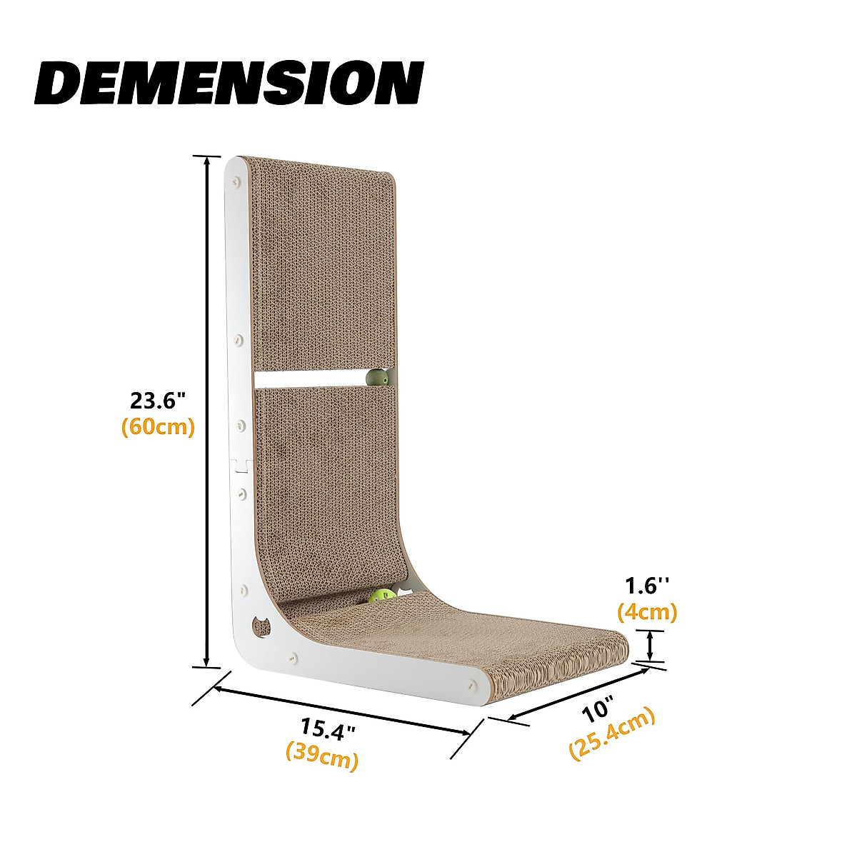 SMARTBEAN Cardboard Cat Scratcher, Vertical Cat Scratching Board, 23.6 Inch L-Shape Cat Scratch Pads with Built-in Catnip Toy Balls, Wall-Mount Cat Scratchers for Indoor Cats