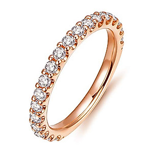 HAFEEZ CENTER Moissanite Wedding Bands for Women, Moissanite Rings for Women, Sterling Silver Rings, 2.5mm Half Eternity Wedding Rings for Women (Rose-Gold, 6.5)