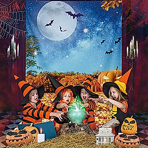 Msocio 5x7ft Polyester Halloween Backdrop Moonlight Pumpkin Fallen Leaves Photography Background for Birthday Baby Shower Trick or Treat Party Decoration Banner Photo Studio Props