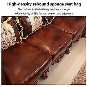 DEKIST European-Style Luxury Sofa, Solid Wood Sofa for One Person, American-Style Luxury Leather and Solid Wood Furniture, Suitable for Villa Living Room with Pillows