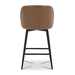 Watson & Whitely Counter Height Swivel Bar Stools, Faux Leather Upholstered Bar Stool with Back, Metal Legs in Matte Black, 26" H Seat Height, Set of 2, Saddle Brown