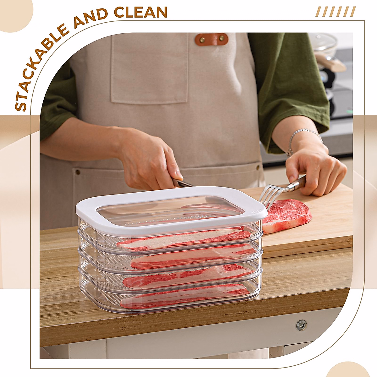 Tioncy Deli Meat Container for Fridge 4 Layer Stackable Lunch Meat Container with Lid for Refrigerator Food Storage Boxes for Cheese Turkey Pantry Lunch Bacon Cheese