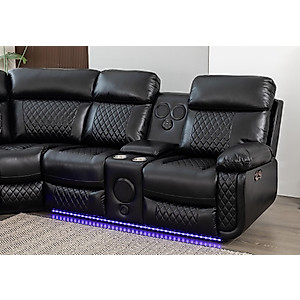 Power Recliner Sofa Sectional Couches with Speaker LED Light Strip Cup Holders Console Table Storage for Home Theater Living Room Office