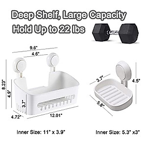 SunHorde Bathroom Shower Caddy & Soap Holder, Deep Basket Shelf with Suction Cup, Large Capacity, Powerful Kitchen Wall Storage Organizer, for Shampoo, Gel, Conditioner & Hand Soap