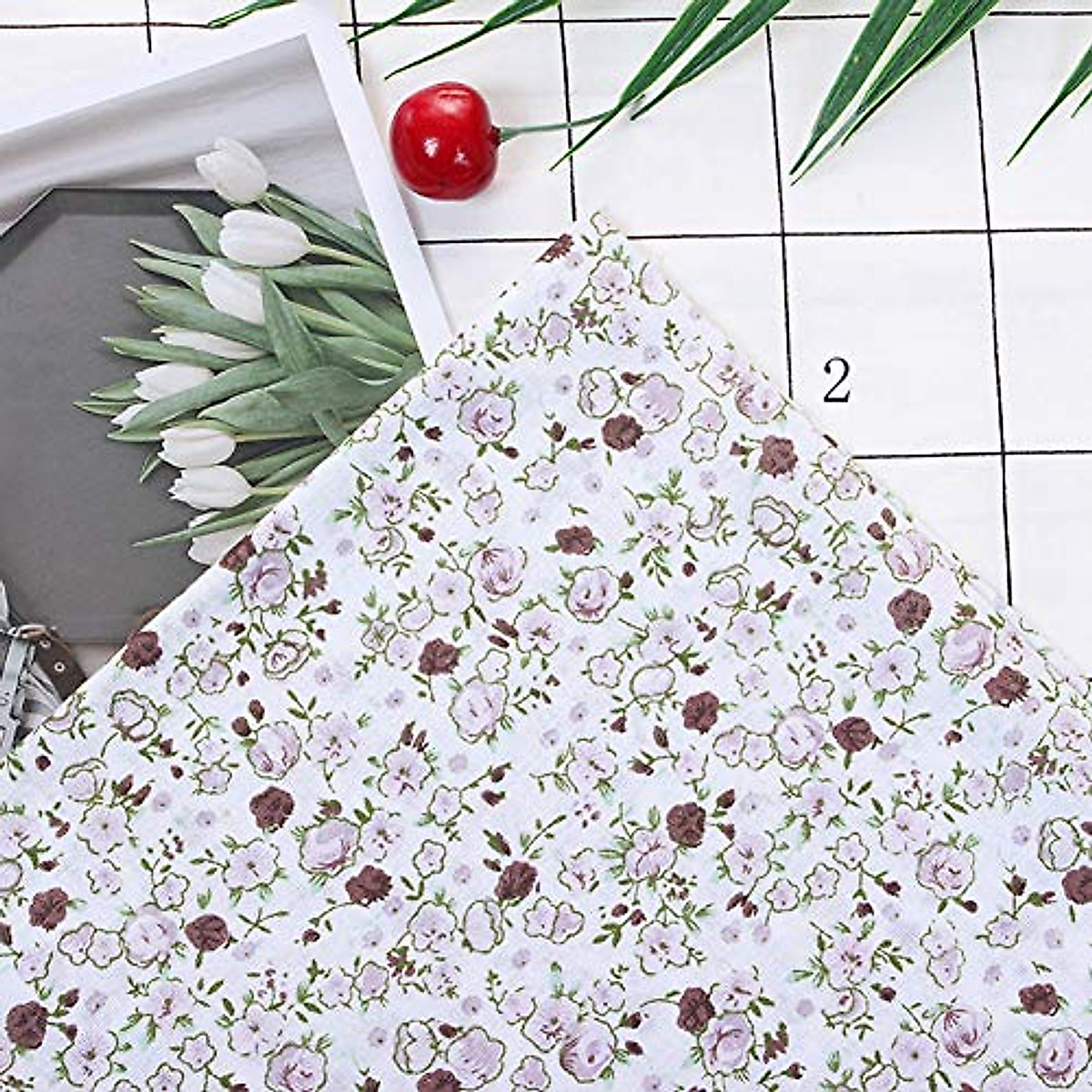 7 Pcs DIY Square Coffee Dot Assorted Cotton Fabric,25x25cm Pre Cut Floral Cloth Bedding Kit Quarters Bundle for Handmade Crafts(25 * 25)