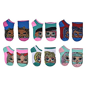 L.O.L. Surprise! Girl's 6-Pack OMG Check it Out No Show Socks, Blue, 6-8
