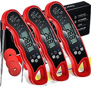Xuhal 3 Pcs Instant Read Meat Thermometer Waterproof Precise Digital Food Thermometer Red Oven Grilling Cooking Thermometer with Folding Probe Backlight and Calibration for Kitchen Outdoor BBQ Candy