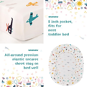 JSD Airplane Toddler Comforter Sheet Set, 4 Piece Toddler Bedding Set Soft Microfiber Toddler Sheet Set with Comforter