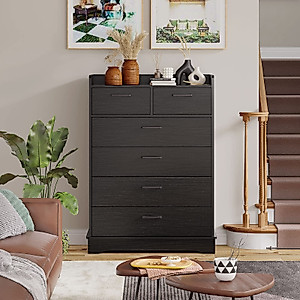 Hasuit Black 6 Drawer Dresser, Wooden Storage Chest of 6 Drawers, Vertical Large Capacity Clothing Storage Organizer, Tall Dressers for Bedroom, Hallway, Entryway