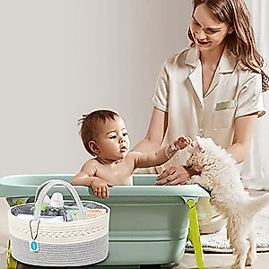 Casaphoria Diaper Caddy Organize,Cotton Rope Diaper Basket Caddy Baskets for Storage,100% Cotton Car Diaper Organizer with Removable Inserts,Cream and Gray (14.2''×8.7''×8'')