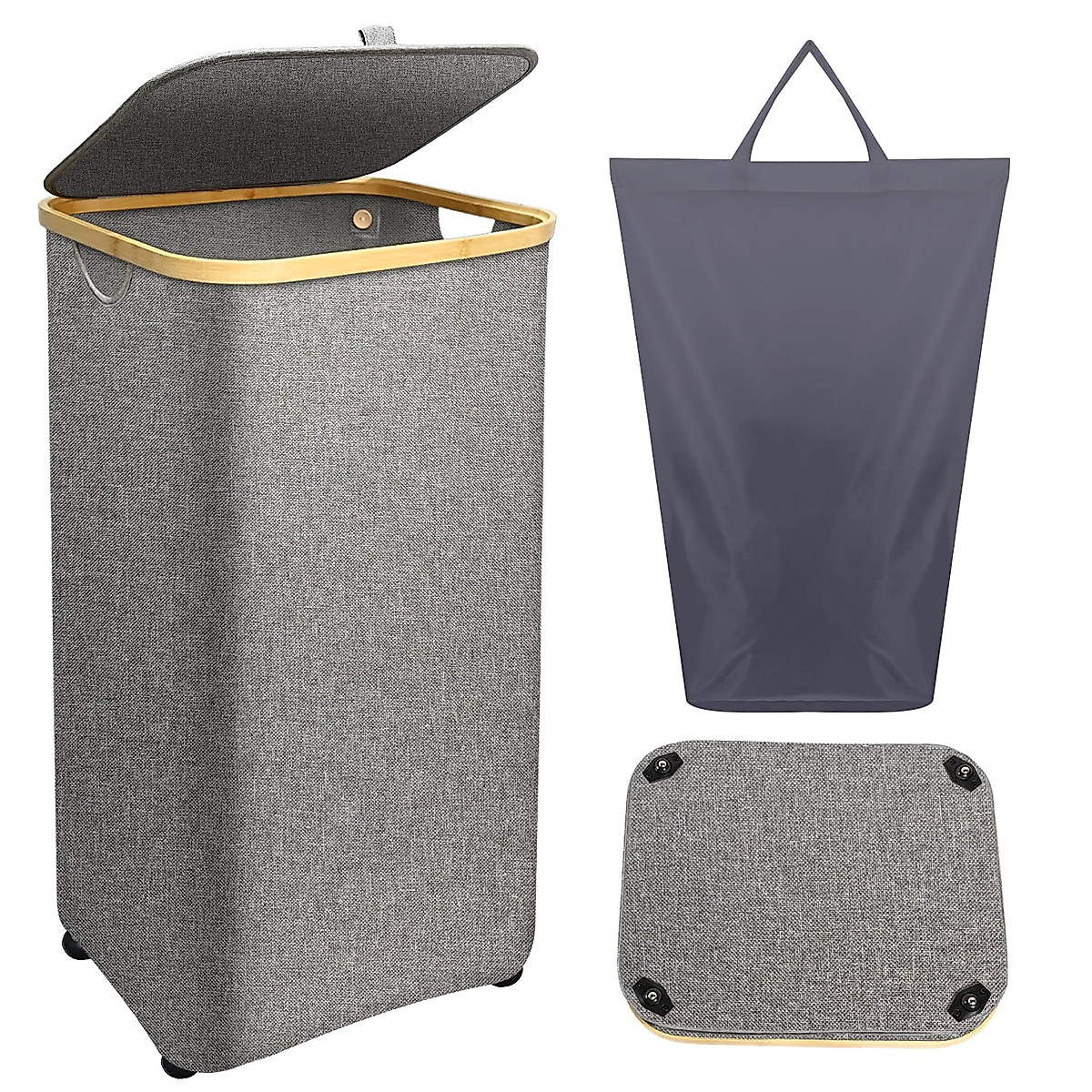 100L Rolling Laundry Basket with Wheels and Handle, Laundry Hamper with Lid and Removable Bag, Foldable Laundry Hamper on Wheels, Large Tall Laundry Basket for Bedroom, Bathroom, Laundry Room(Grey)