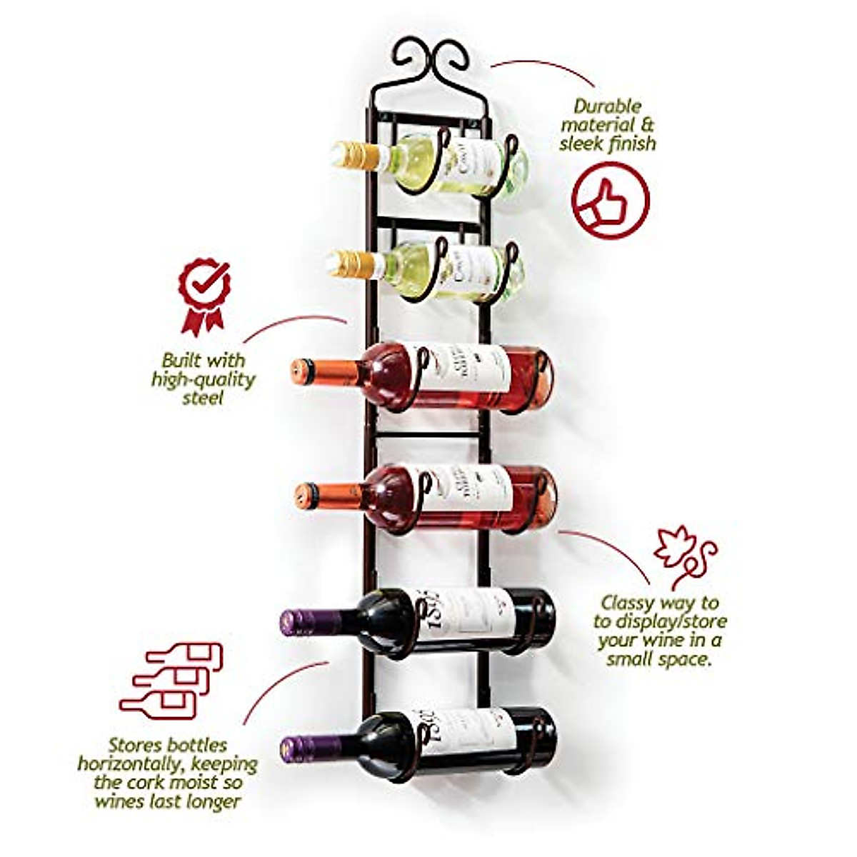 Sagler Towel Rack and Wine Rack - Bronze Wall Wine Rack - Wall Mounted Wine Rack fits up 6 Level Wine Bottles and Many Towels - fits as Bathroom Towel Holder, or Towel Hanger, or a Cap Rack