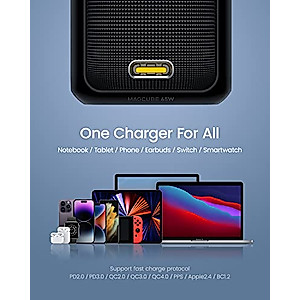 AOHI 65W PD USB C Charger, GaN+ Magcube Mini Fast Wall Charger Power Adapter with 4ft USB C to USB C LED Display Cable for Notebook MacBook Pro/Air, Galaxy S22/S21, iPhone 14/Plus/Pro Max/13/12, Black