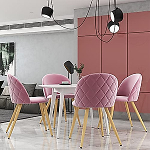 Fangflower Accent Living Room Chairs - Pink Velvet Dining Chairs Set of 2, Vanity Armless Chair for Makeup Room, Bedrooms, Kitchen, Upholstered Side Chairs with Wooden-Like Legs