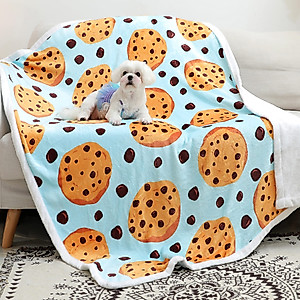 Jurllyshe Cute Cartoon Food Theme Throw Blanket Chocolate Cookies Pattern Fleece Blanket for Boys and Girls Funny Gifts for Kids and Adults (Cookies, 50"x60")